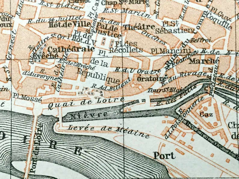 Antique 1909 Nevers, France Map From Baedekers Guide Atlas – Nievre ...