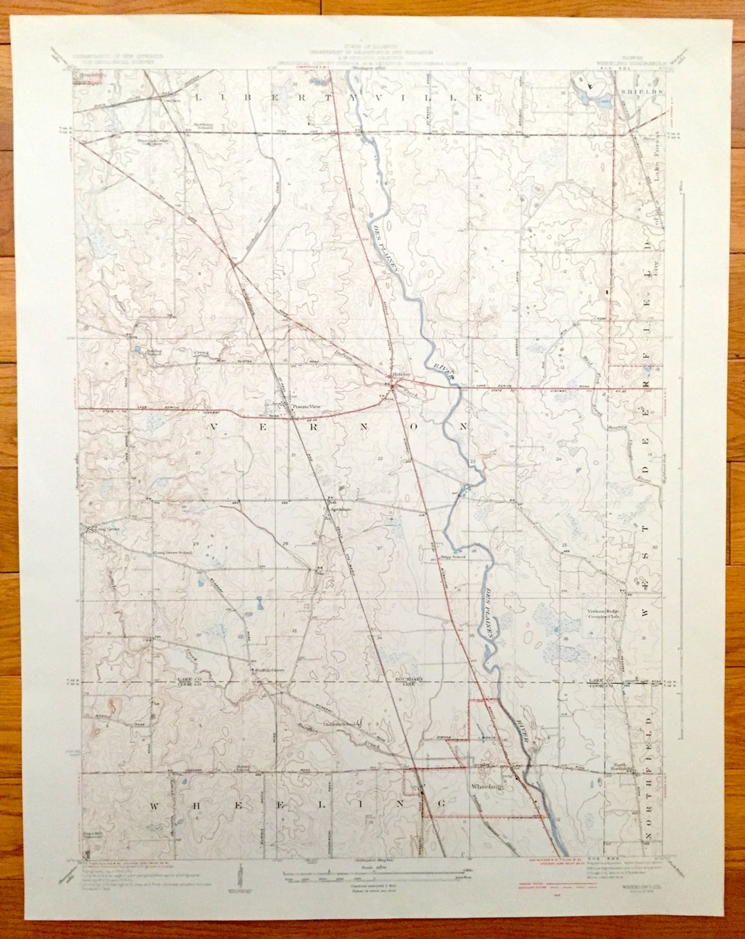 Antique Wheeling, Illinois 1928 US Geological Survey Topographic Map ...