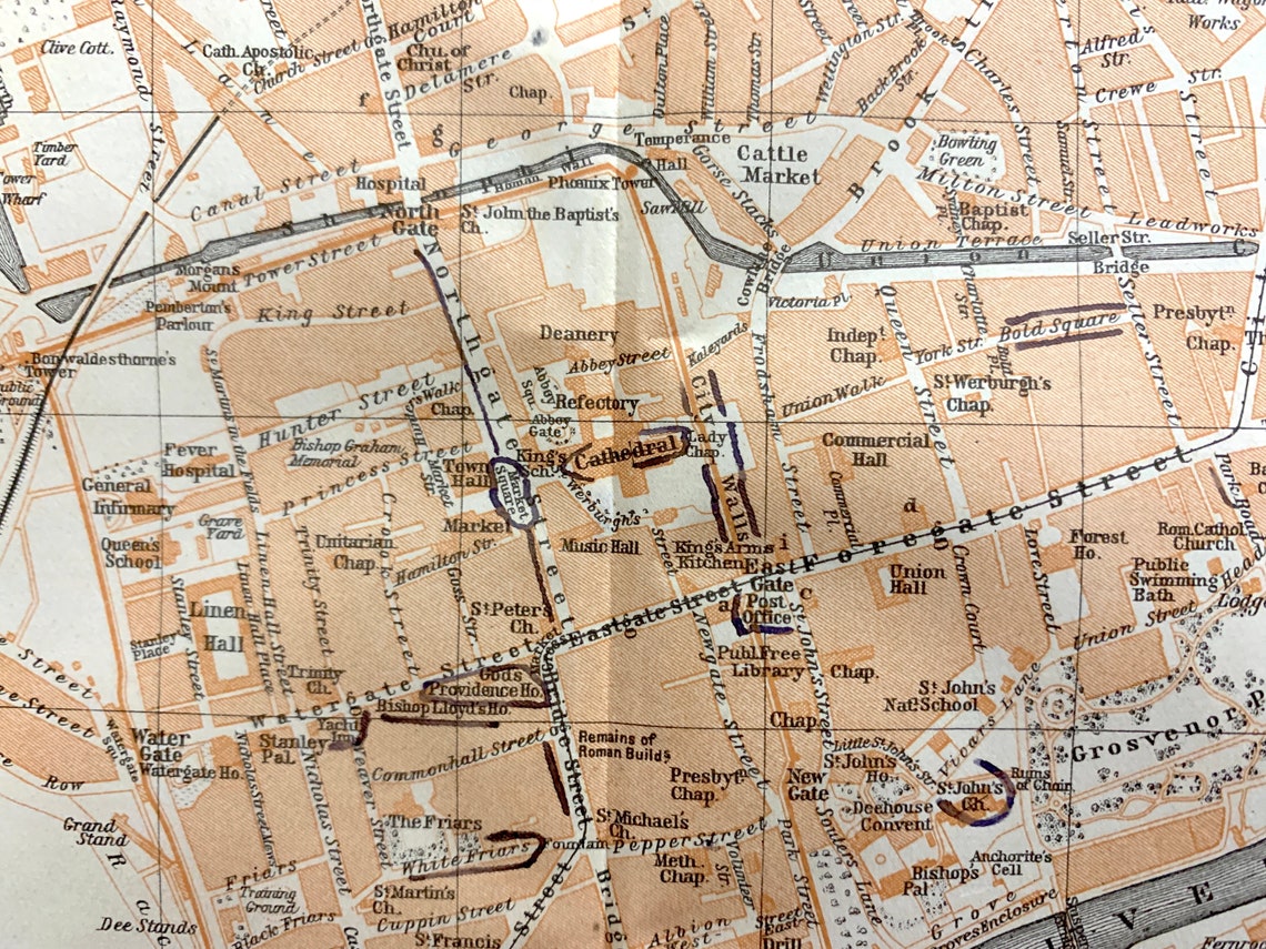 Antique 1906 Chester England Map From Baedekers Atlas of - Etsy