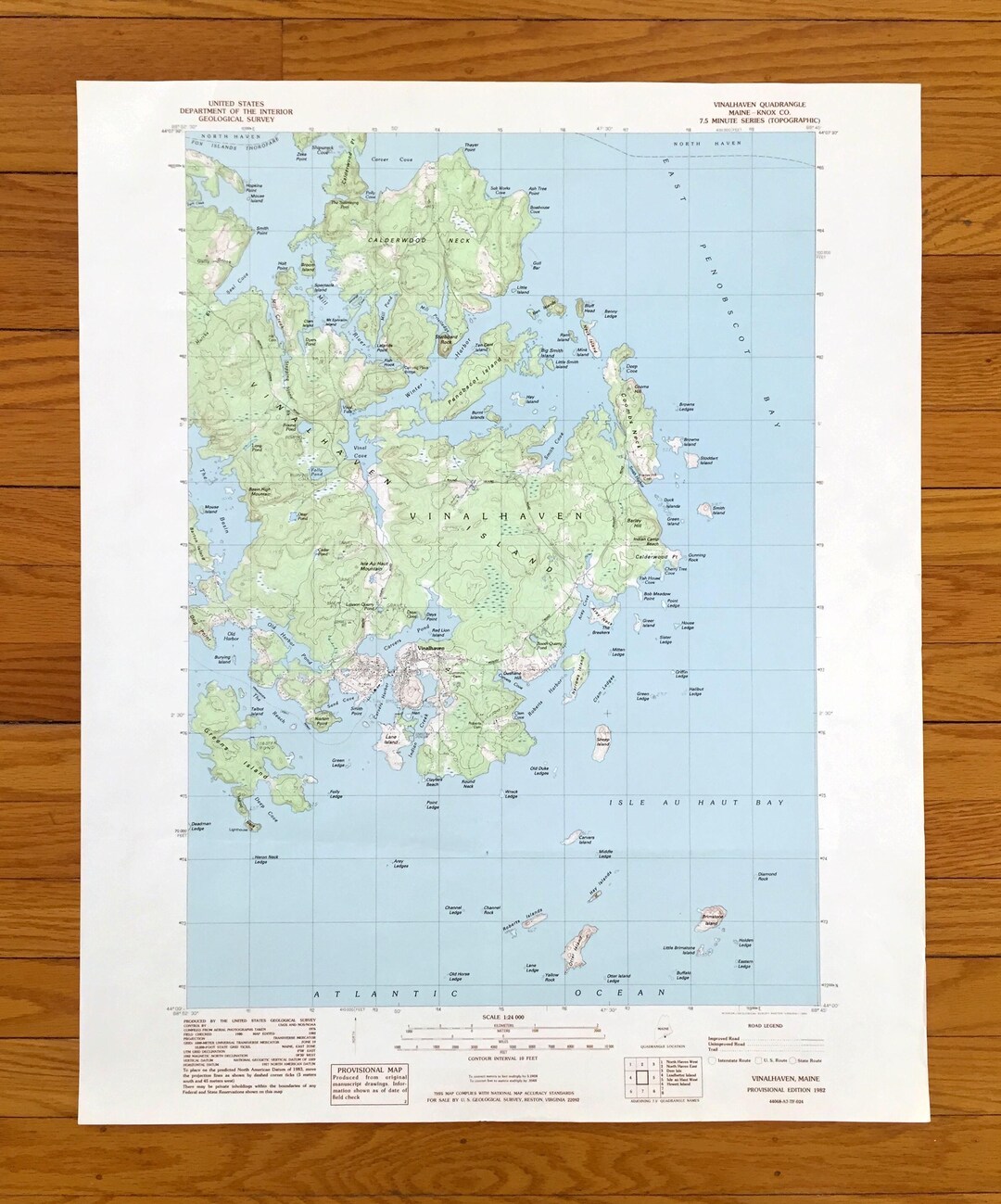 Antique Vinalhaven, Maine 1982 US Geological Survey Topographic Map ...