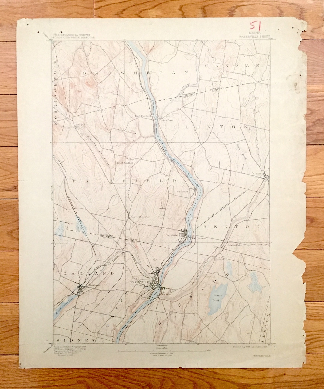Antique Waterville, Maine 1892 US Geological Survey Topographic Map ...