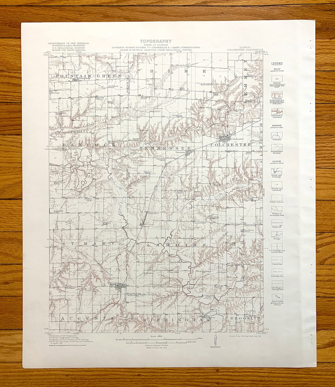 Antique Colchester, Illinois 1913 US Geological Survey Topographic Map ...