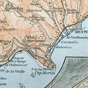 Antique 1914 Nice Beaulieu, France Map From Baedekers Guide Atlas ...