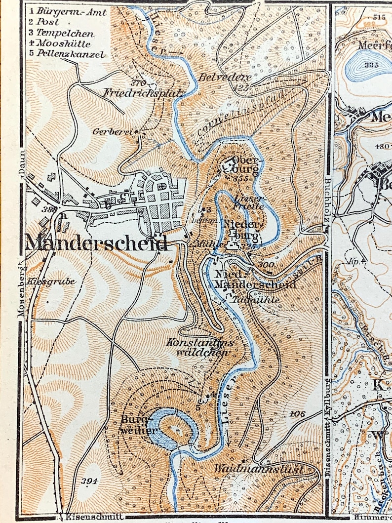 Antique 1911 Manderscheid, Germany Map From Baedekers Guide Atlas ...