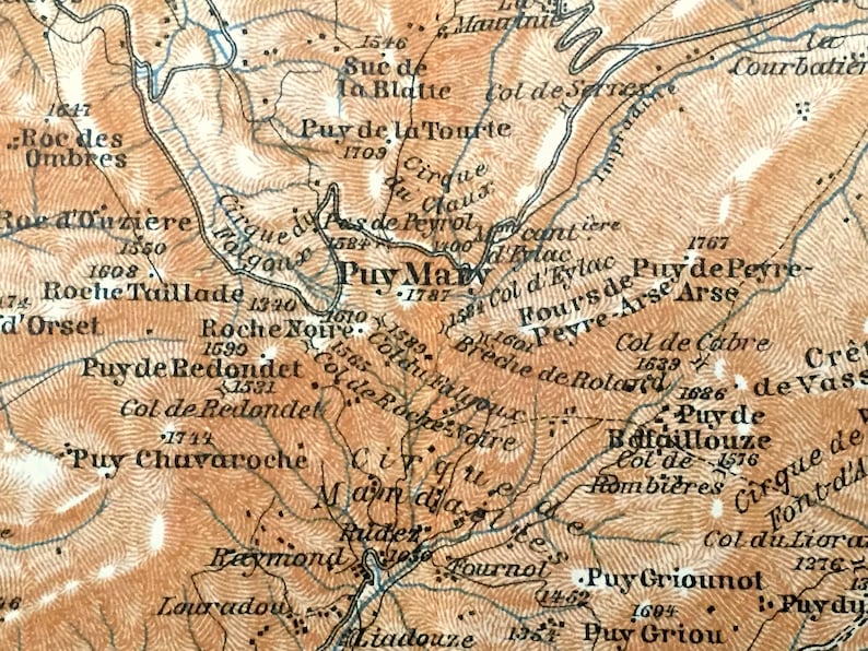 Antique 1914 Murat France Map From Baedekers Guide Atlas - Etsy