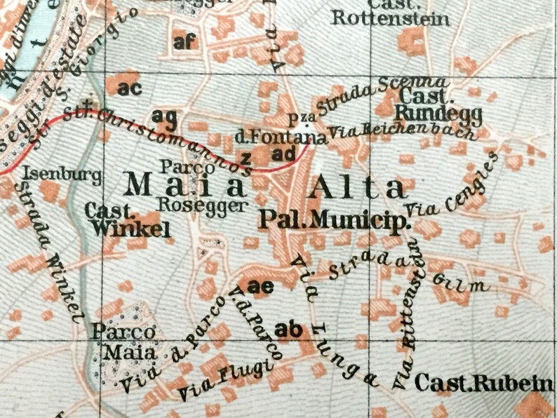 Antique 1937 Merano, Italy Map From Muirhead's Blue Guides & Baedekers ...