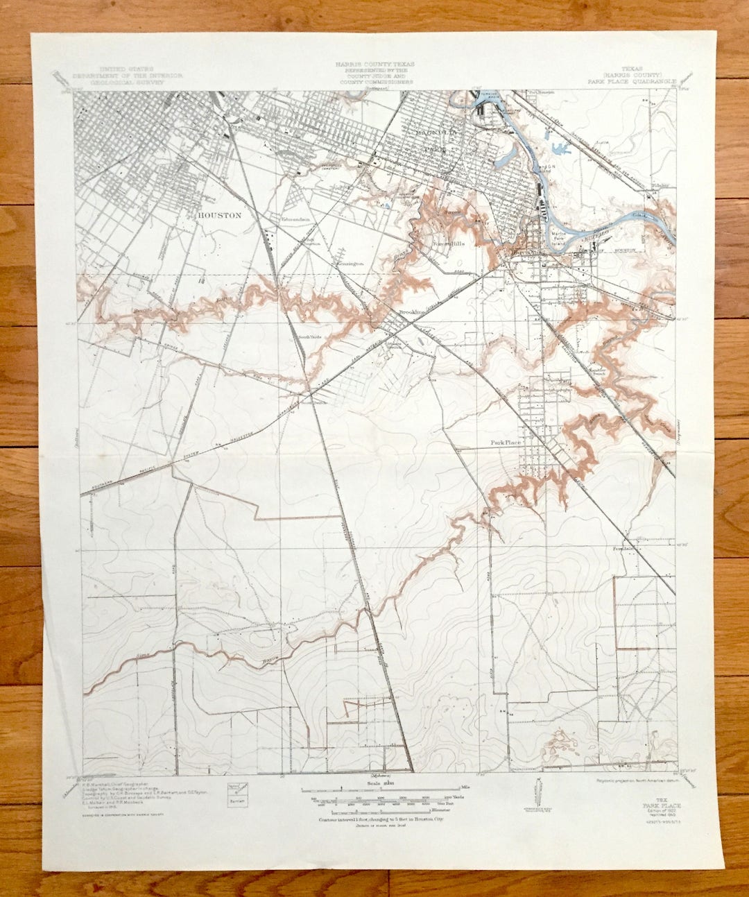 Antique Houston, Texas 1922 US Geological Survey Topographic Map ...