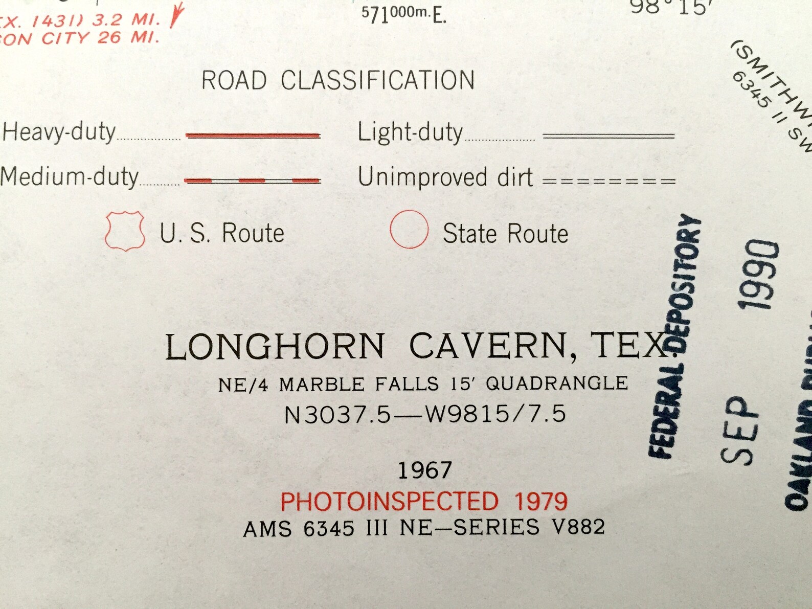 Antique Longhorn Cavern, Texas 1967 US Geological Survey Topographic ...