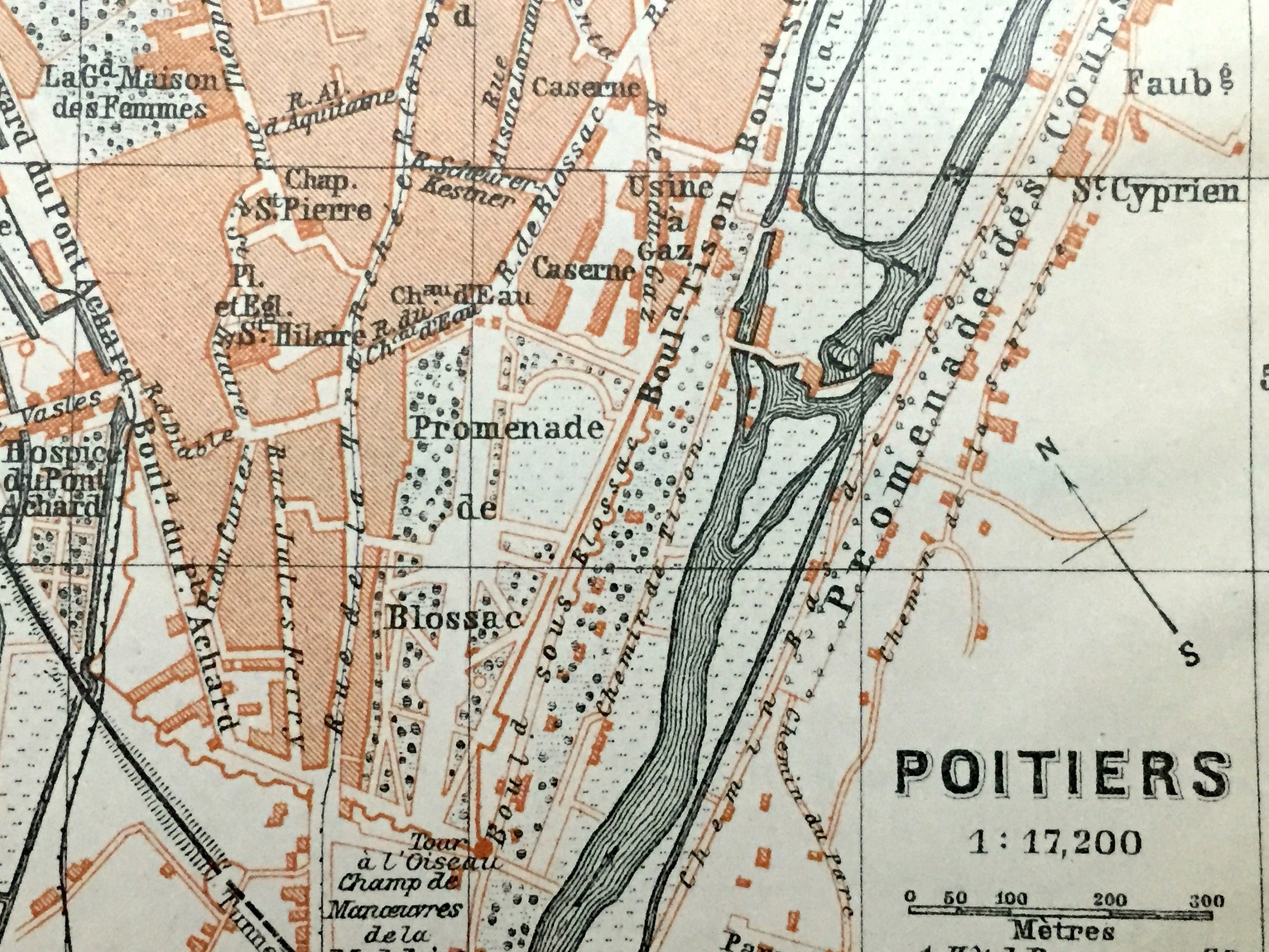 Antique 1914 Poitiers, France Map From Baedekers Guide Atlas ...