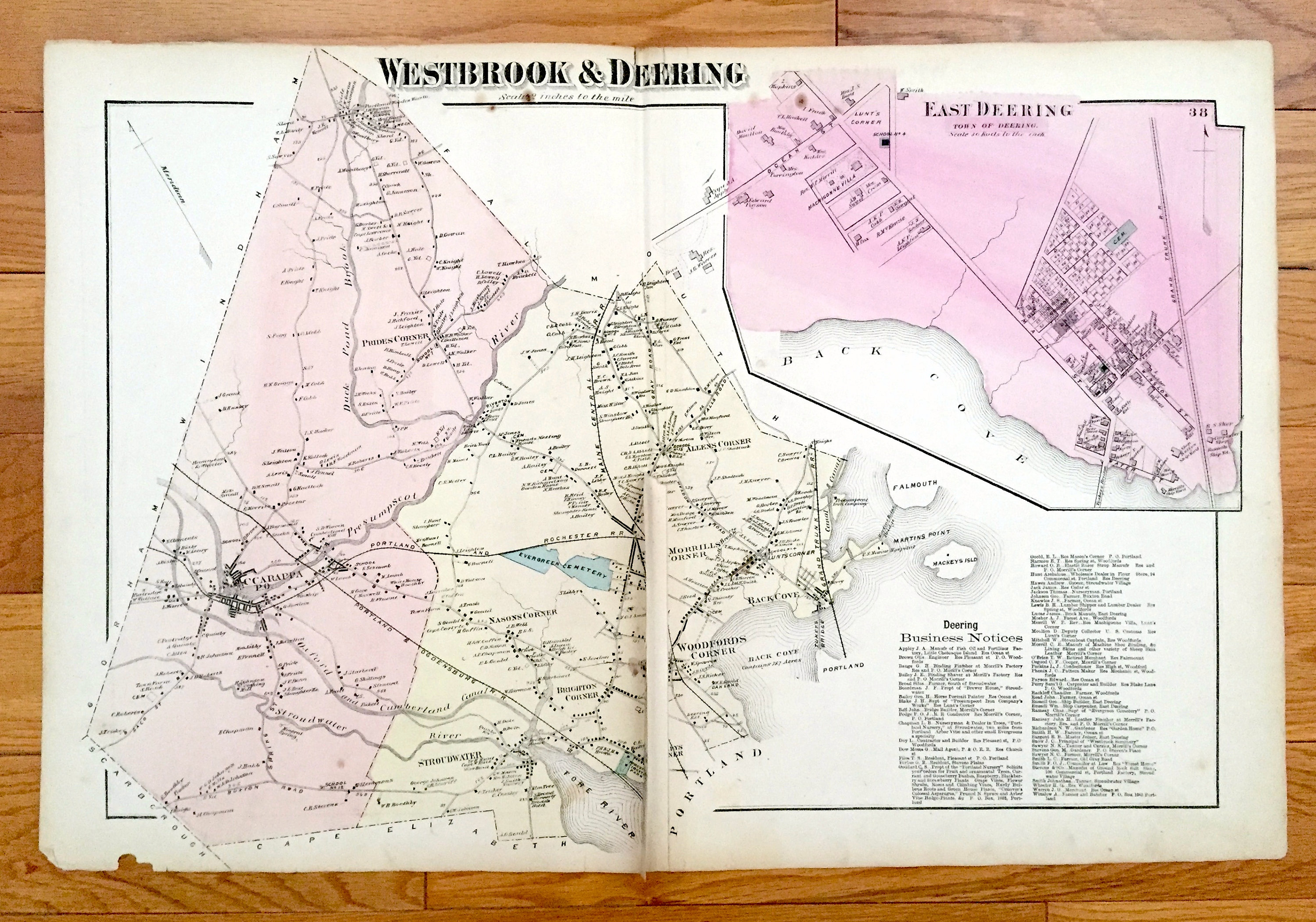 Antique 1871 Westbrook & Deering Maine Map From F.W. Beers | Etsy