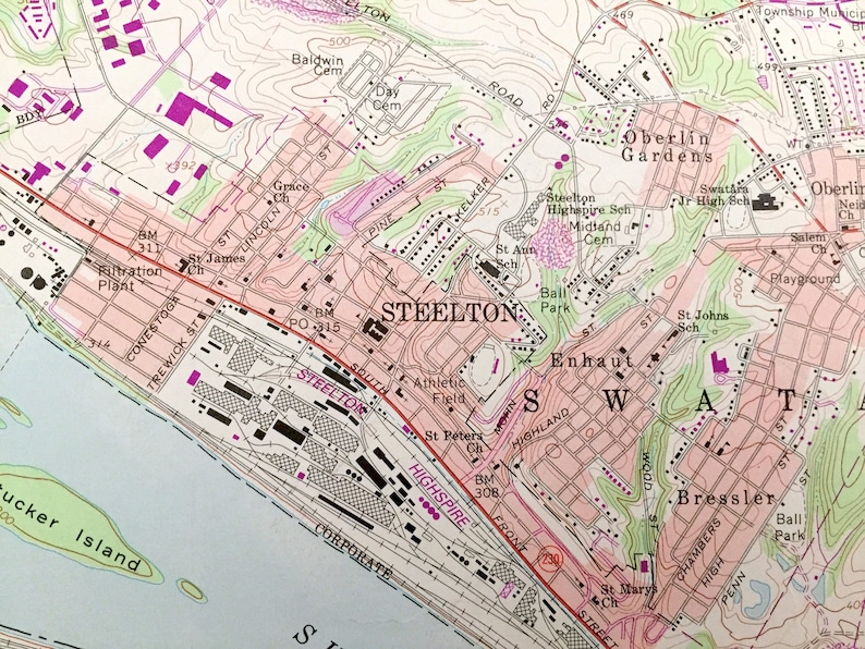 Antique Steelton, Pennsylvania 1963 US Geological Survey Topographic ...