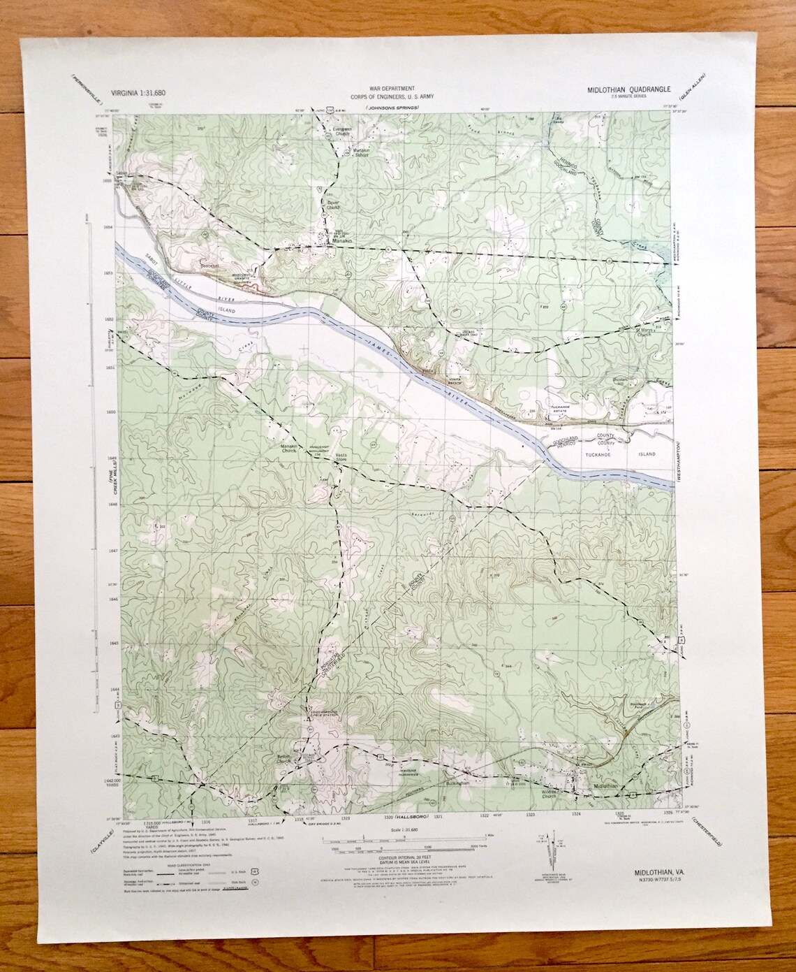 Antique Midlothian Virginia 1944 US Army Topographic Map - Etsy