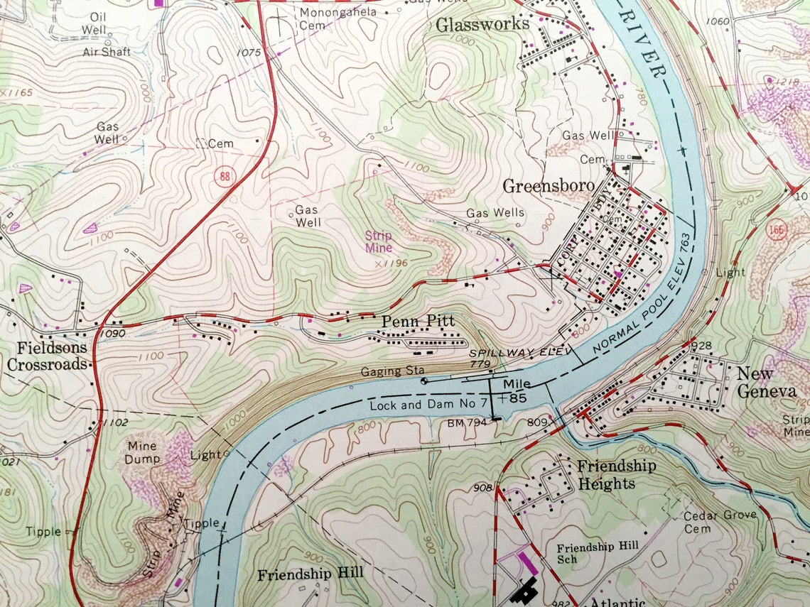 Antique Masontown, Pennsylvania 1964 US Geological Survey Topographic ...