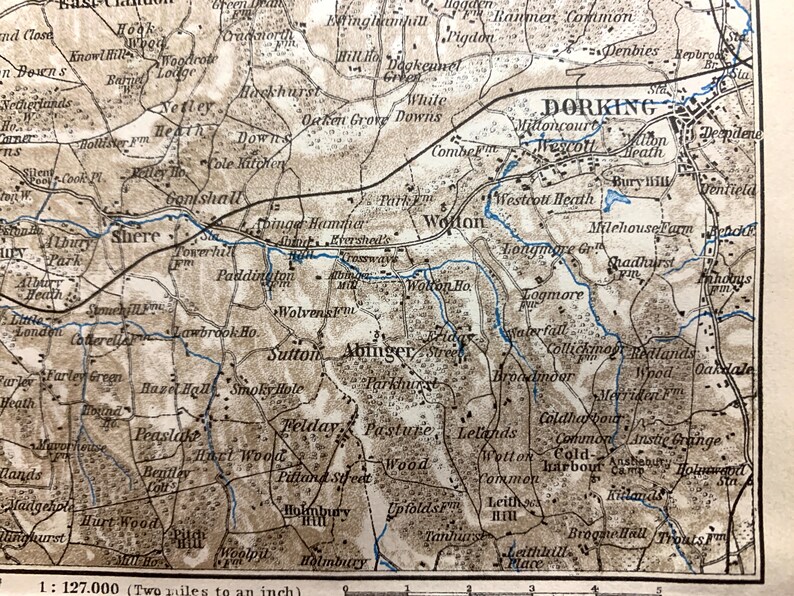 Antique 1906 Guildford & Dorking, England Map From Baedekers Atlas of ...