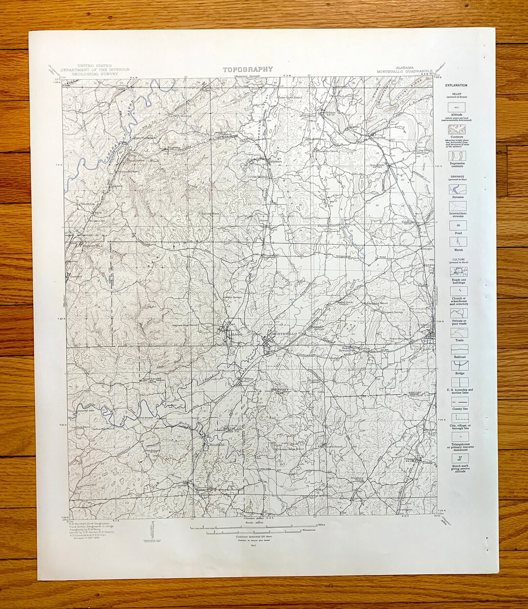 Antique Montevallo, Alabama 1940 US Geological Survey Topographic Map ...