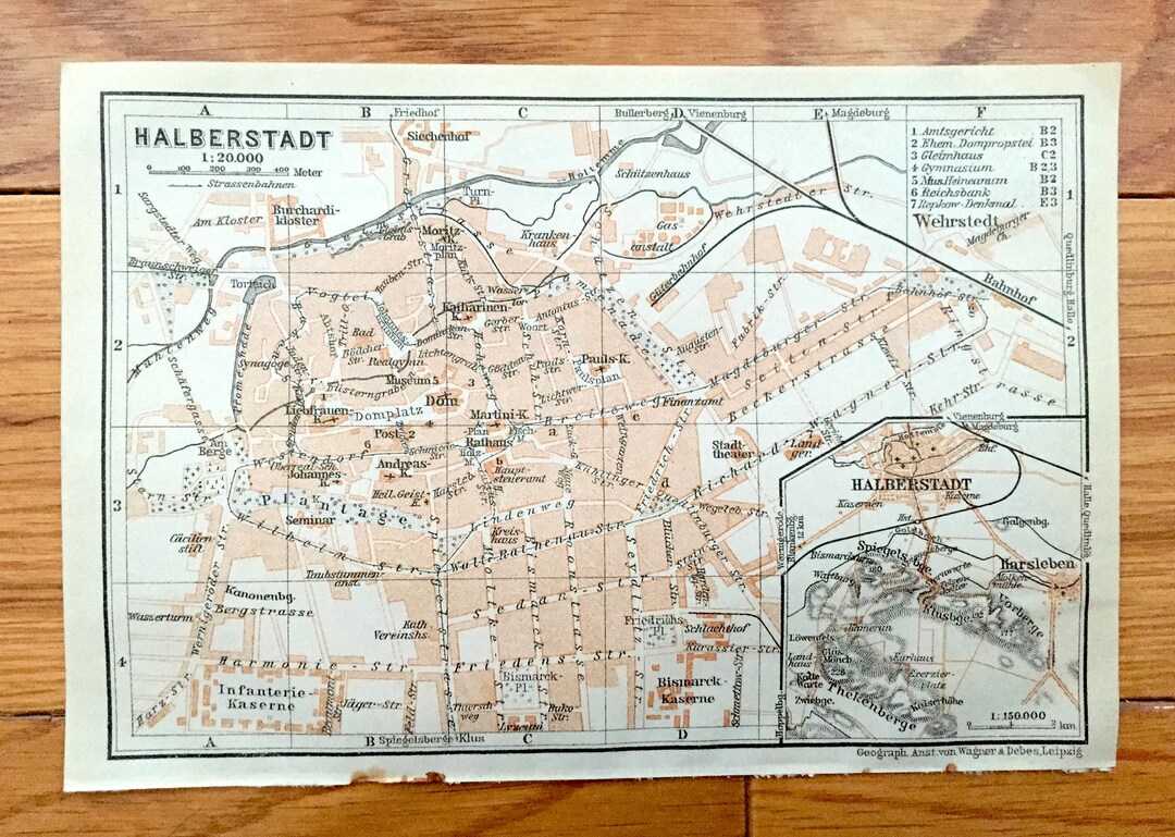 Antique 1925 Halberstadt, Germany Map From Baedekers Guide Atlas ...