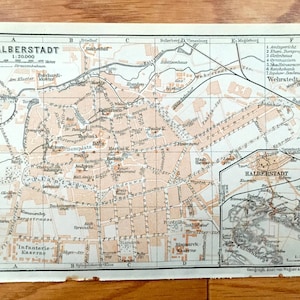 Antique 1925 Halberstadt, Germany Map From Baedekers Guide Atlas ...