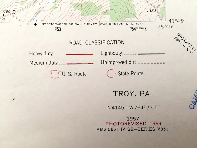 Antique Troy, Pennsylvania 1957 US Geological Survey Topographic Map ...