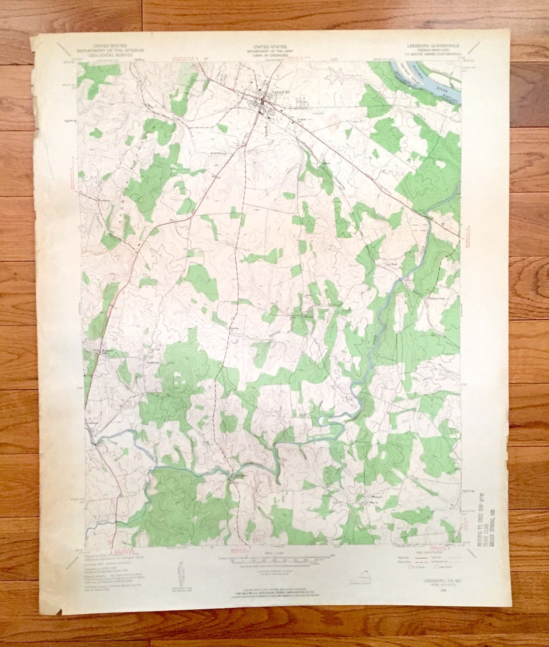 Antique Leesburg, Virginia 1952 US Geological Survey Topographic Map ...