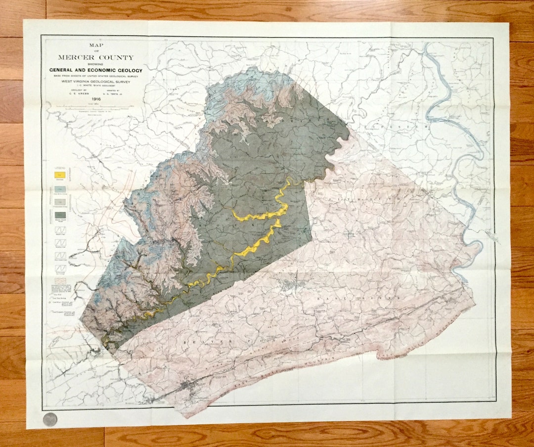 Antique Mercer County, West Virginia 1916 Geological Survey Map ...