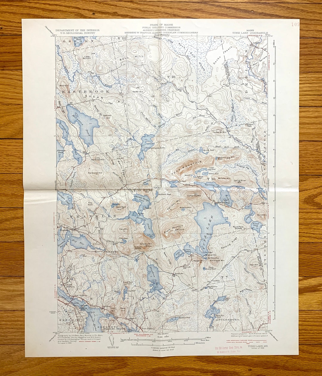 Antique Tunk Lake & Sullivan, Maine 1932 US Geological Survey ...