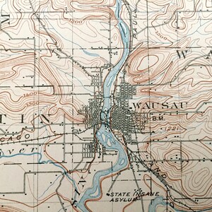 Antique Wausau, Wisconsin 1902 US Geological Survey Topographic Map ...