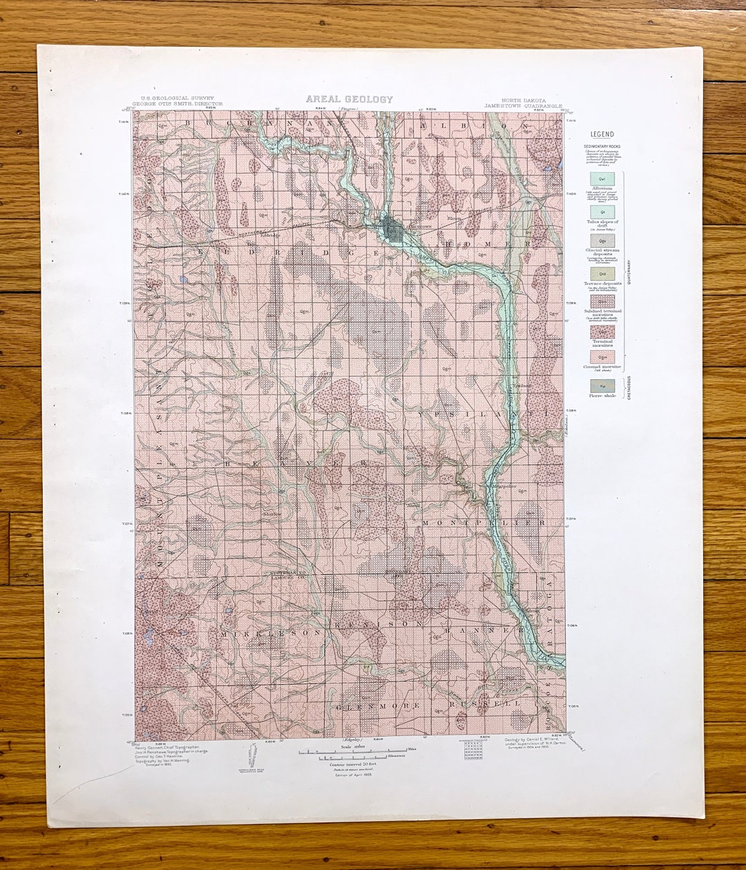 Antique Jamestown, North Dakota 1909 US Geological Survey Topographic ...