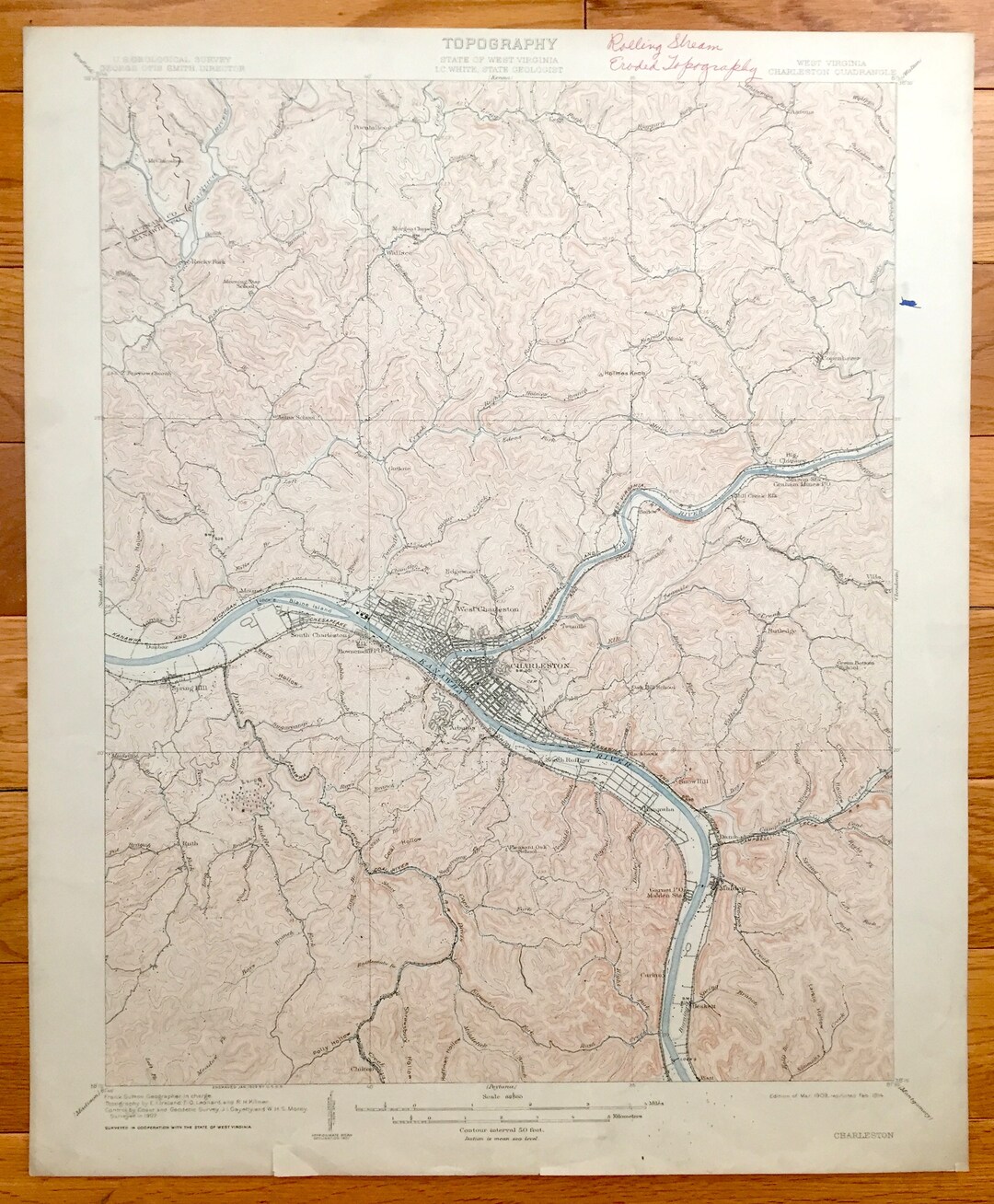 Antique Charleston, West Virginia 1909 US Geological Survey Topographic ...