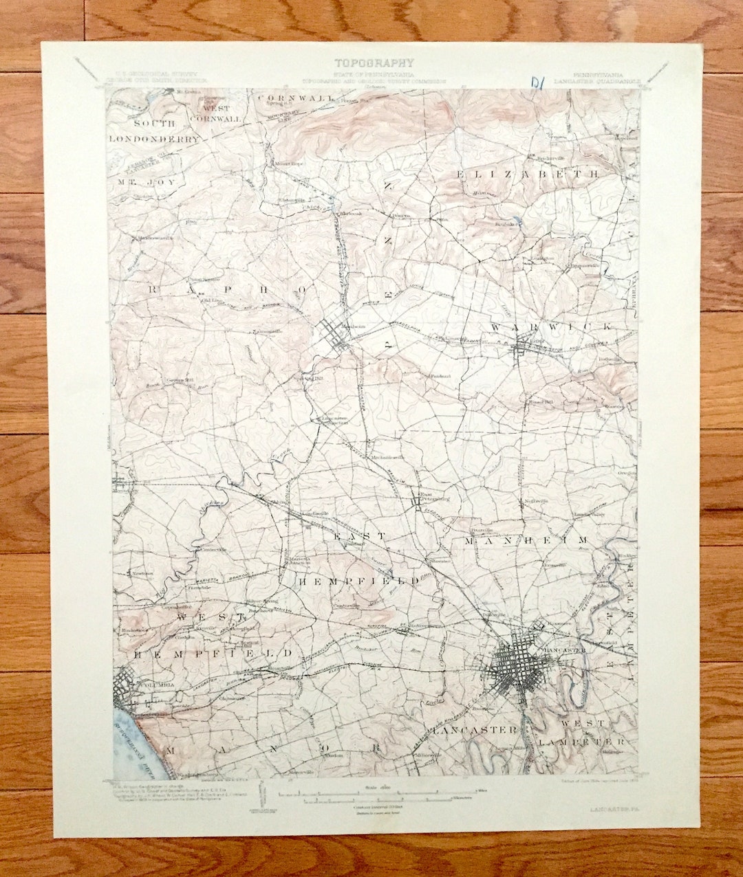Antique Lancaster, Pennsylvania 1904 US Geological Survey Topographic ...