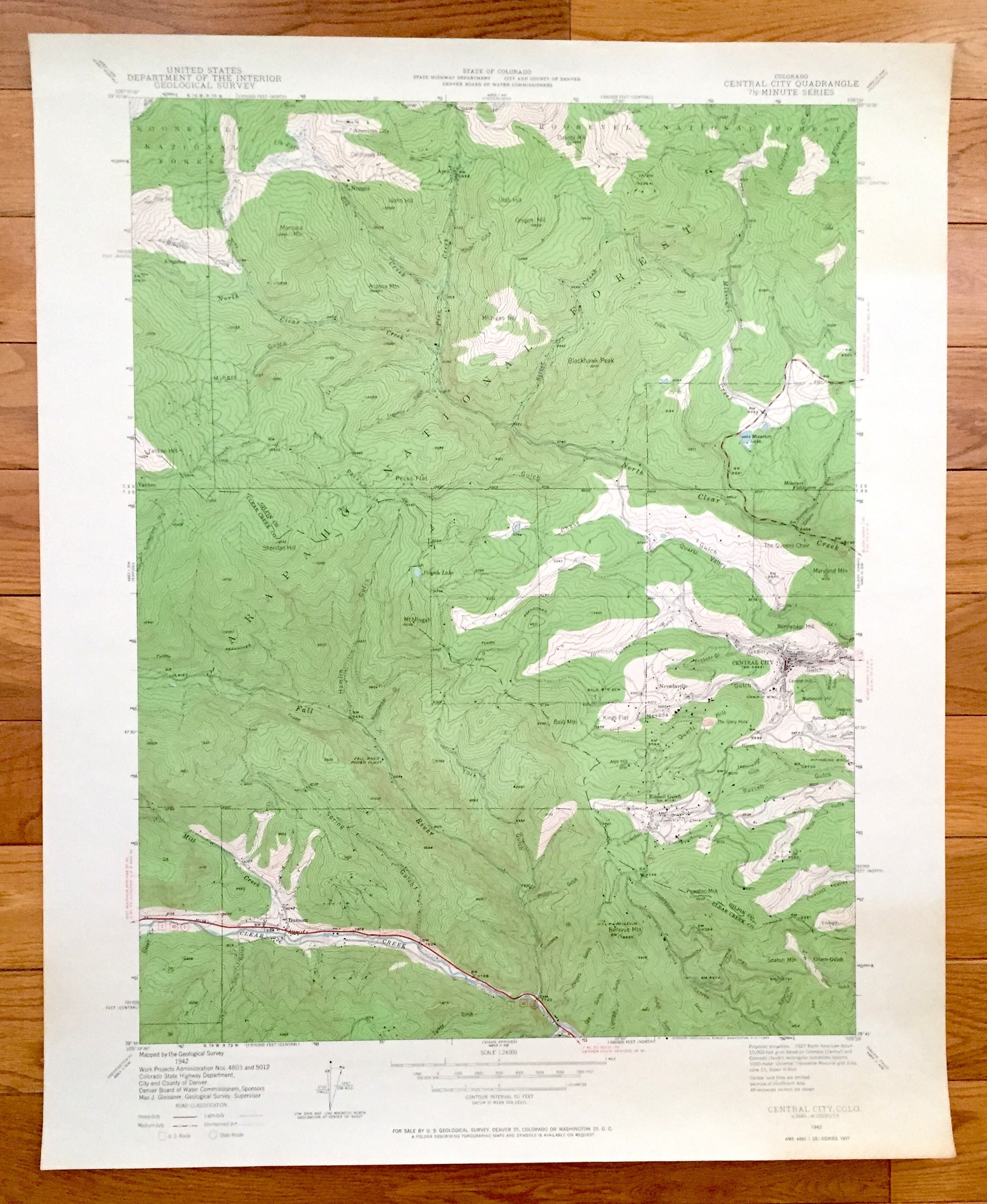 Antique Central City, Colorado 1942 US Geological Survey Topographic ...