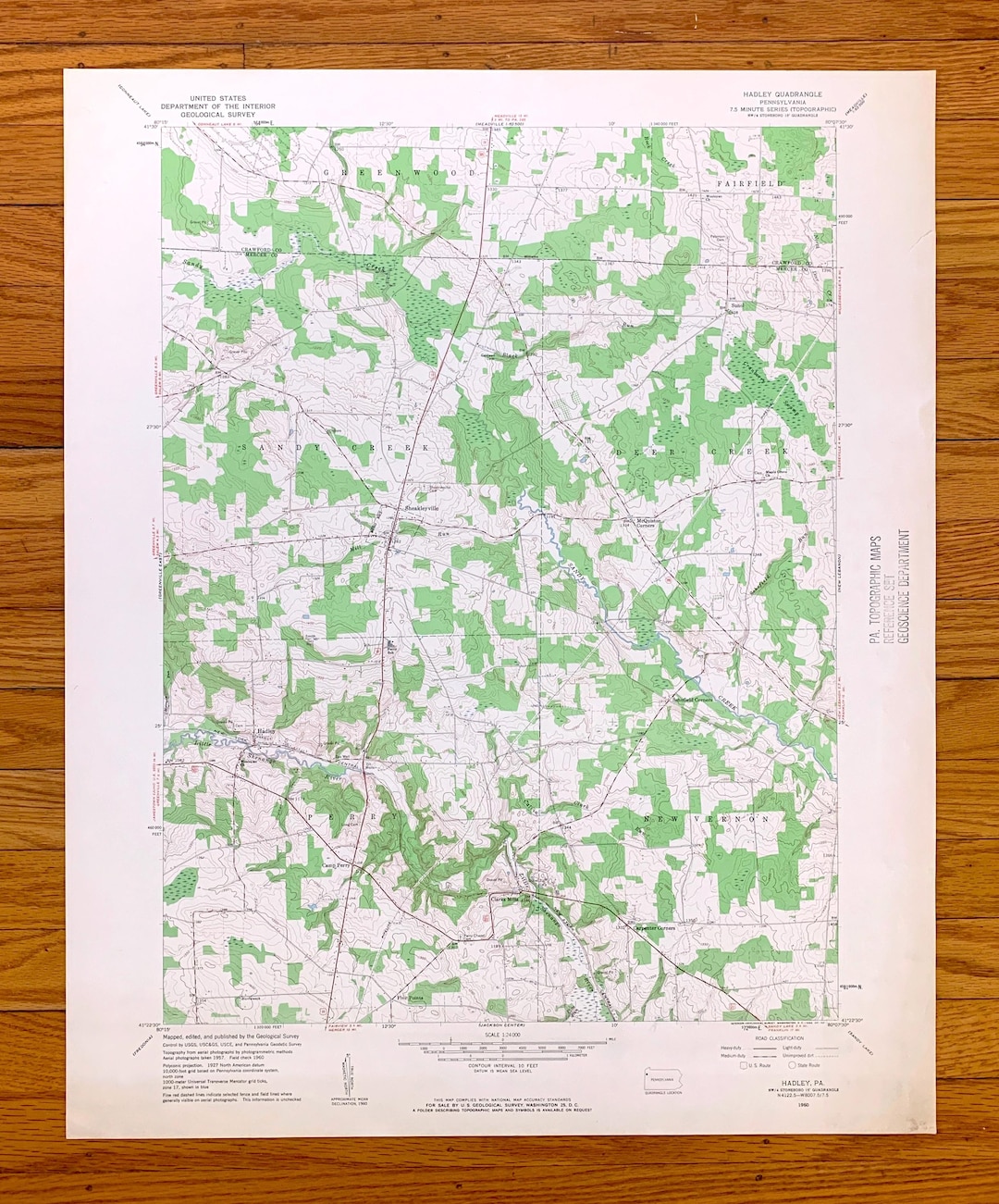 Antique Hadley, Pennsylvania 1960 US Geological Survey Topographic Map ...