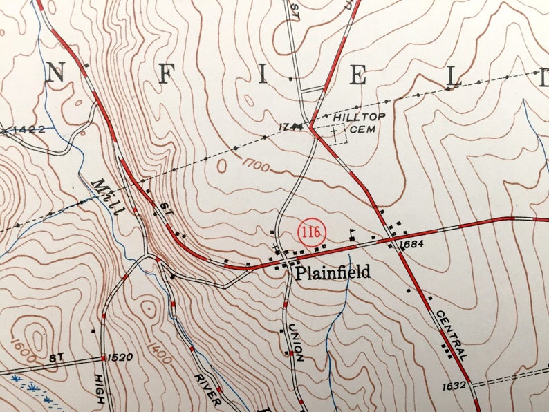 Antique Plainfield, Massachusetts 1948 US Geological Survey Topographic ...