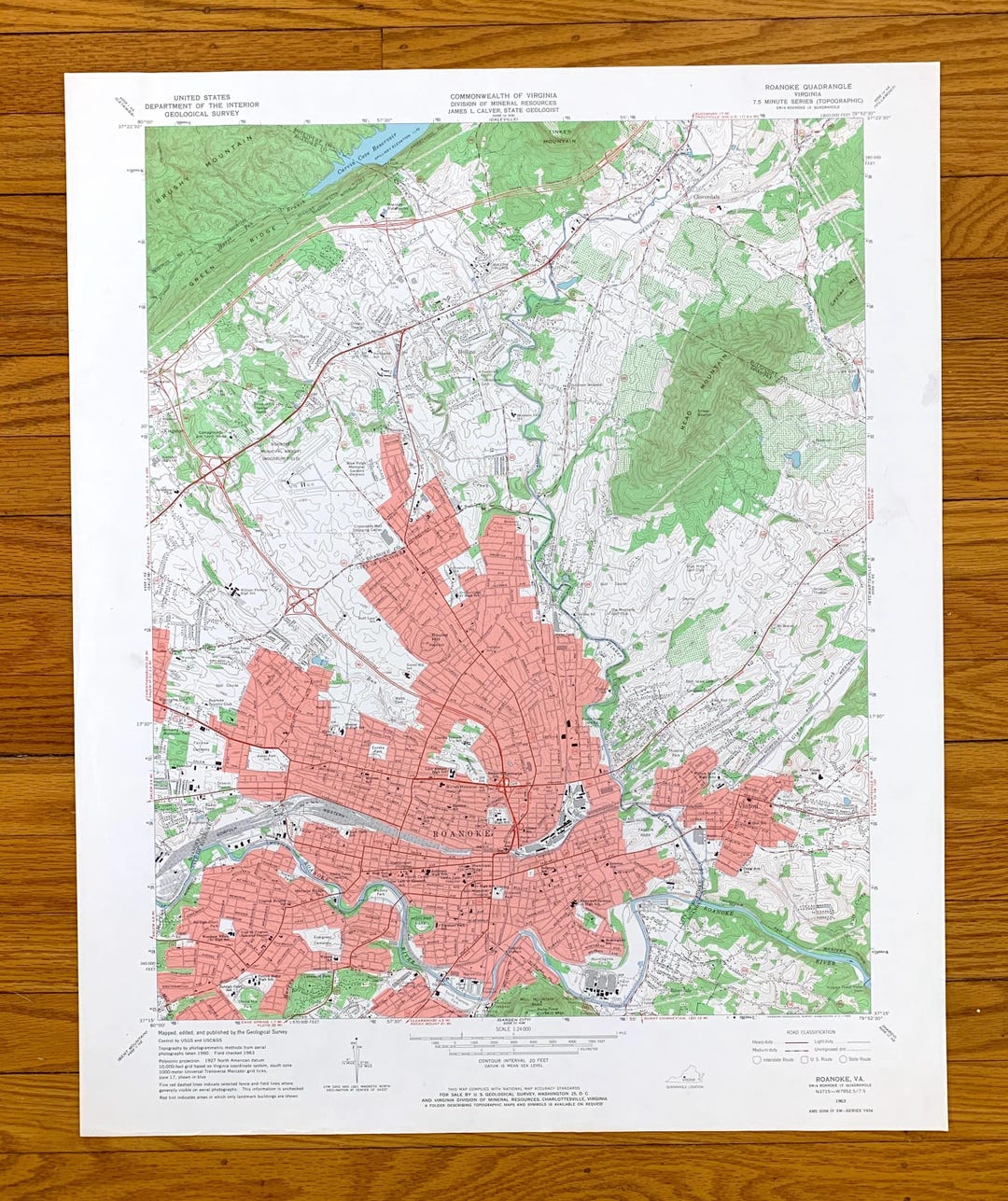 Antique Roanoke, Virginia 1963 US Geological Survey Topographic Map ...