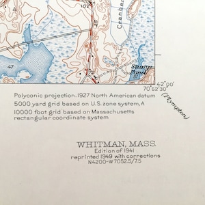 Antique Whitman, Massachusetts 1941 US Geological Survey Topographic ...