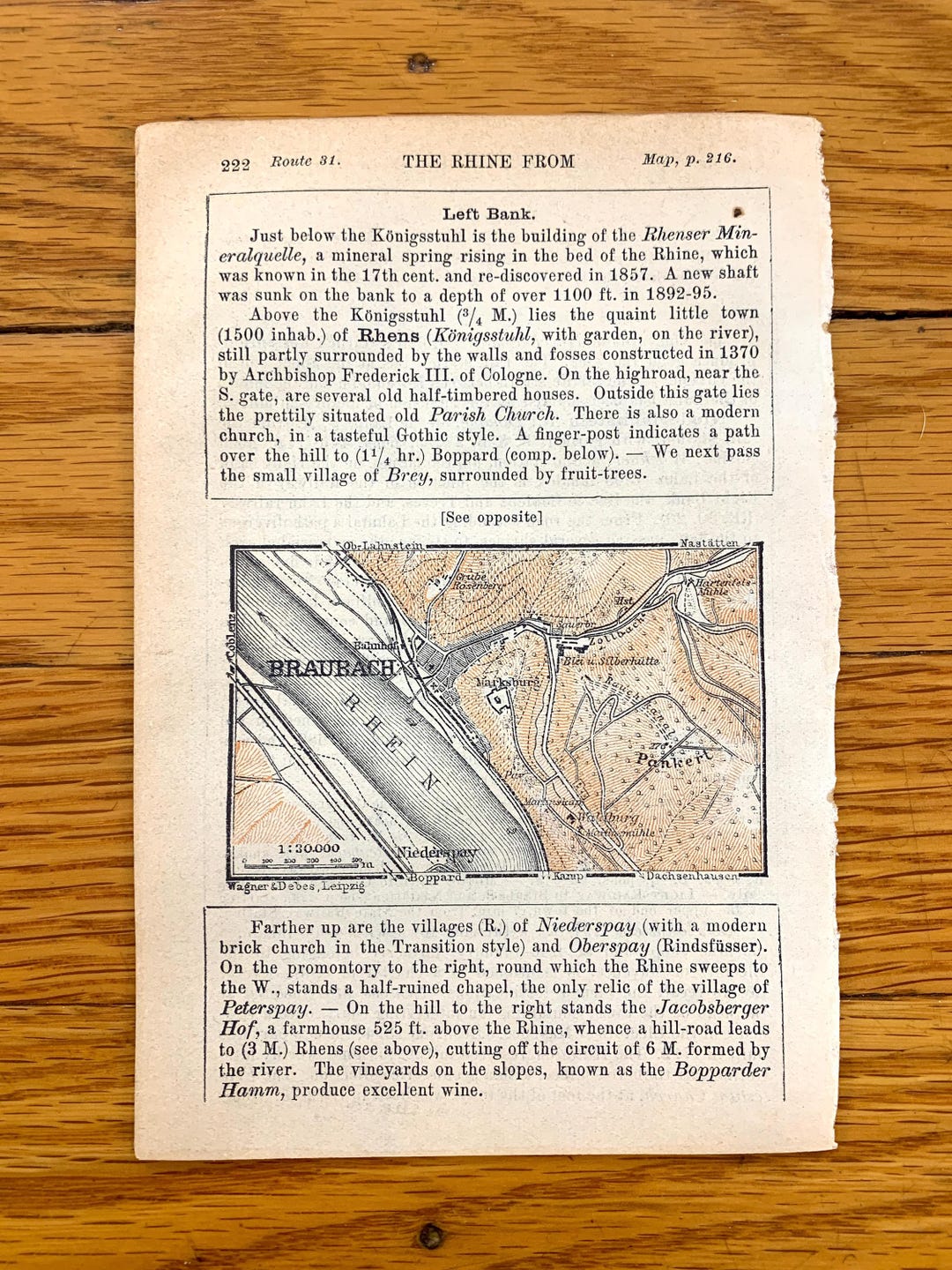 Antique 1911 Braubach, Germany Map From Baedekers Guide Atlas ...
