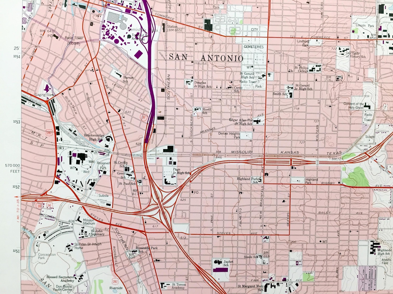 Antique San Antonio East, Texas 1967 US Geological Survey Topographic ...