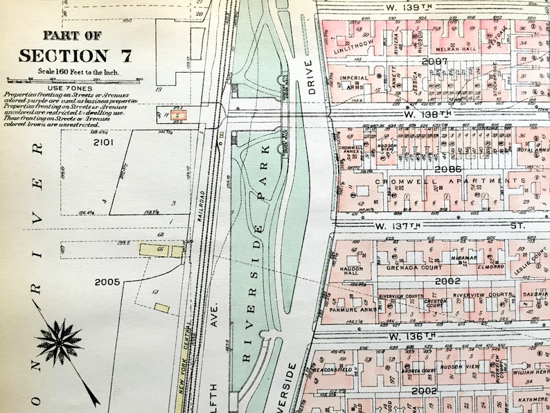 Antique Manhattan, New York City Map From Bromley's 1925 Manhattan Land ...