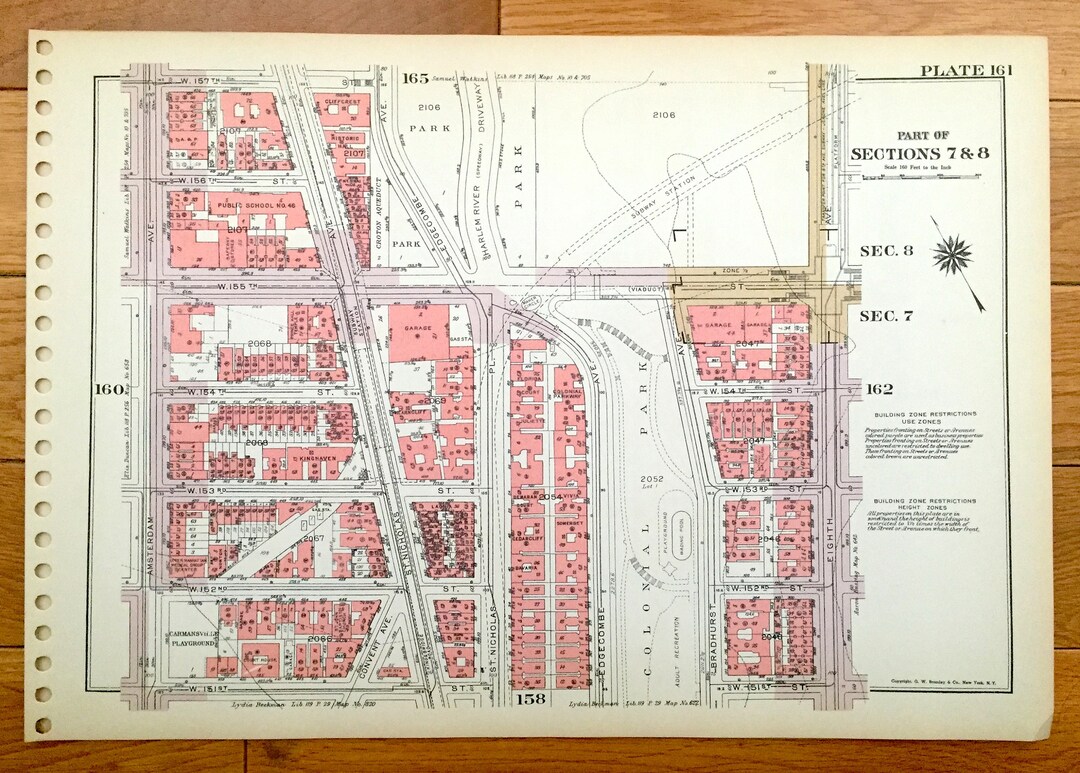 Antique Manhattan, New York City Map From Bromley's 1955 Manhattan Land ...