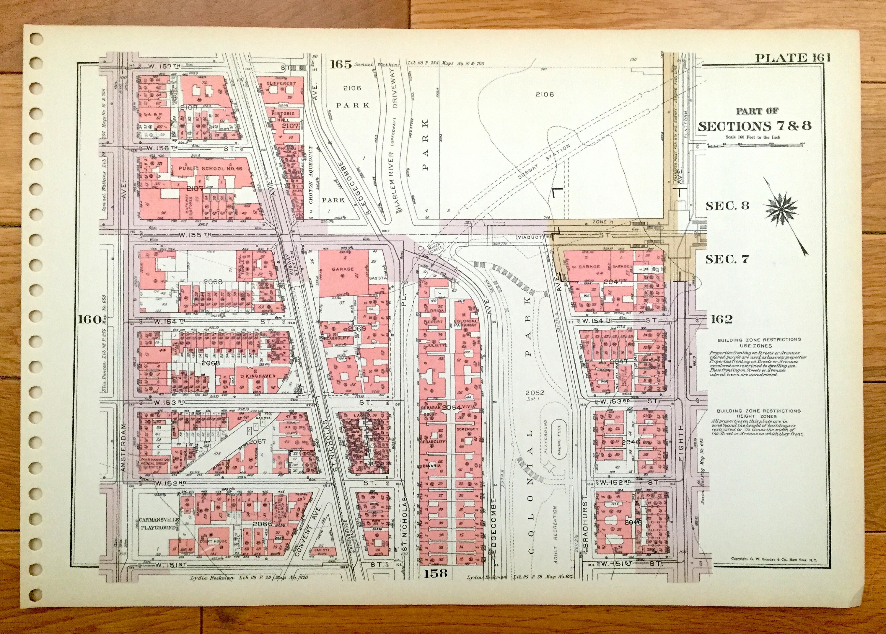 Antique Manhattan, New York City Map From Bromley's 1955 Manhattan Land ...