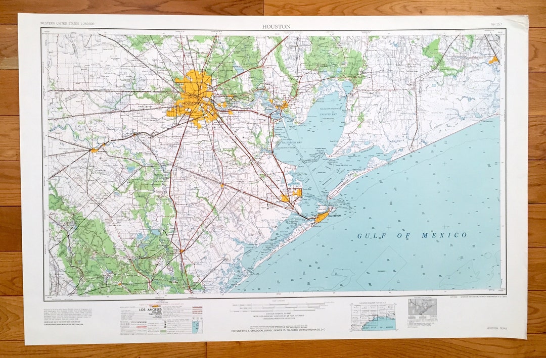 Antique Houston, Texas 1963 US Geological Survey Topographic Map ...