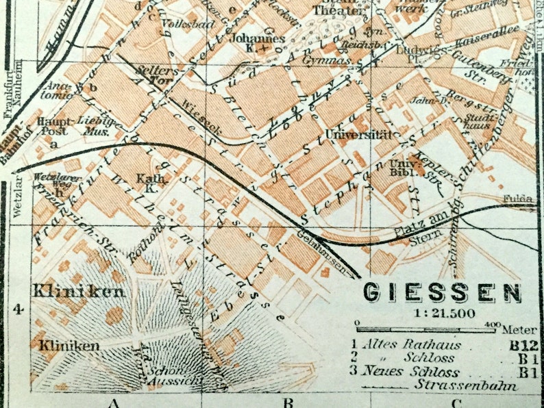 Antique 1925 Giessen and Bad Nauheim Germany Map From - Etsy