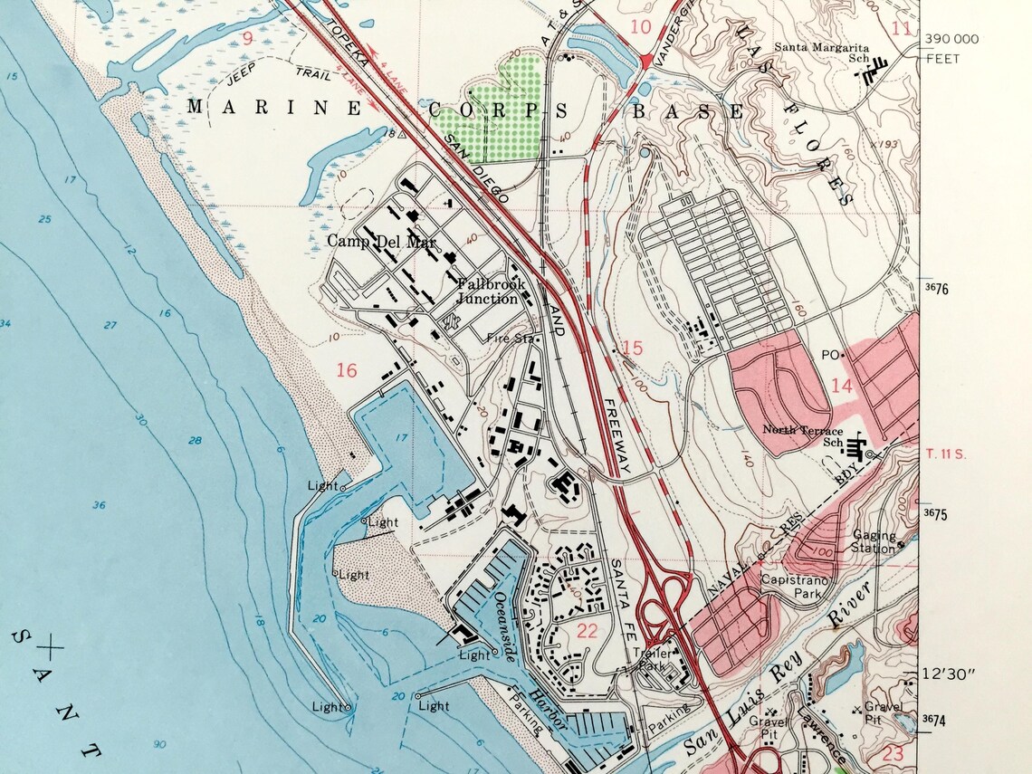 Antique Oceanside, California 1968 US Geological Survey Topographic Map ...