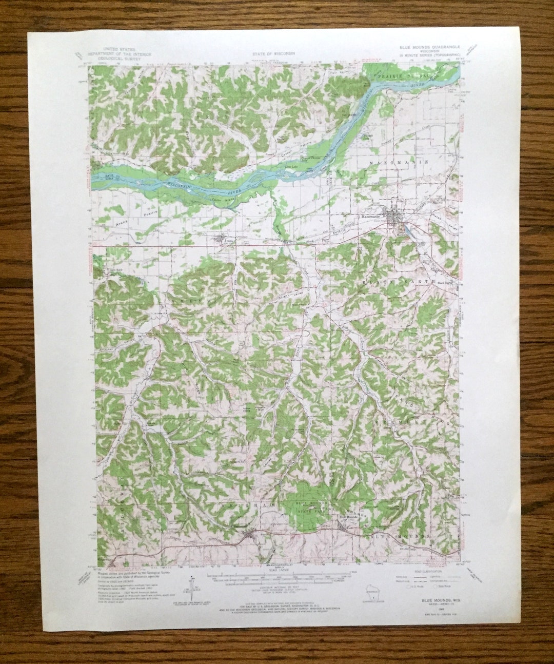 Antique Blue Mounds, Wisconsin 1962 US Geological Survey Topographic ...