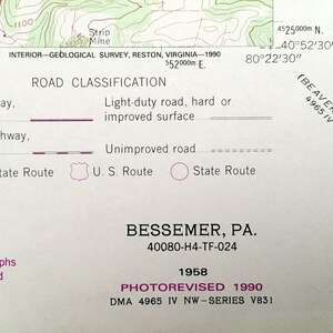 Antique Bessemer, Pennsylvania 1958 US Geological Survey Topographic ...