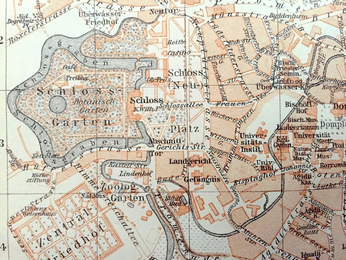 Antique 1925 Munster Germany Map From Baedekers Guide Atlas | Etsy