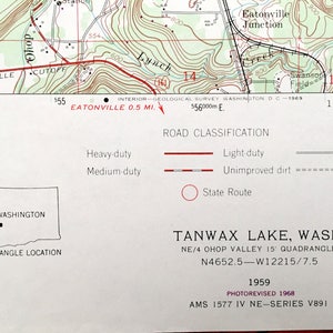 Antique Tanwax Lake, Washington 1959 US Geological Survey Topographic ...