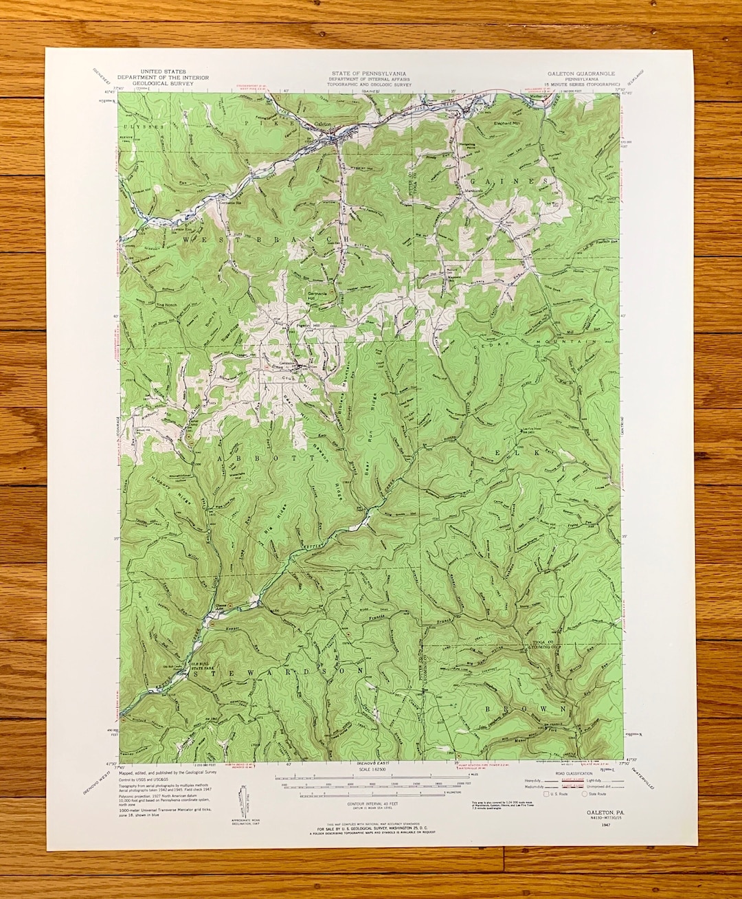 Antique Galeton, Pennsylvania 1947 US Geological Survey Topographic Map ...