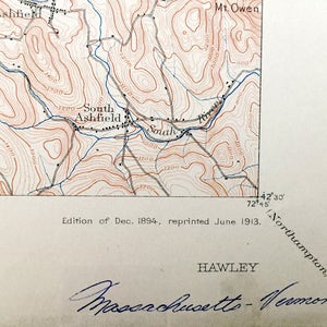 Antique Hawley, Massachusetts 1894 US Geological Survey Topographic Map ...