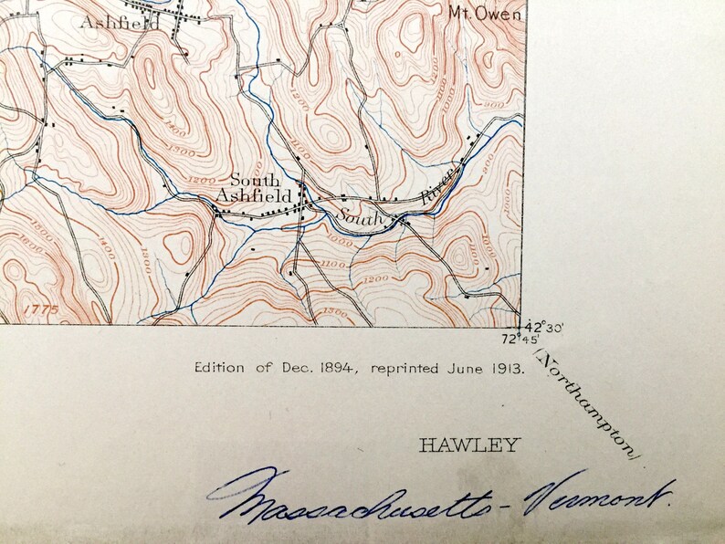 Antique Hawley Massachusetts 1894 US Geological Survey | Etsy