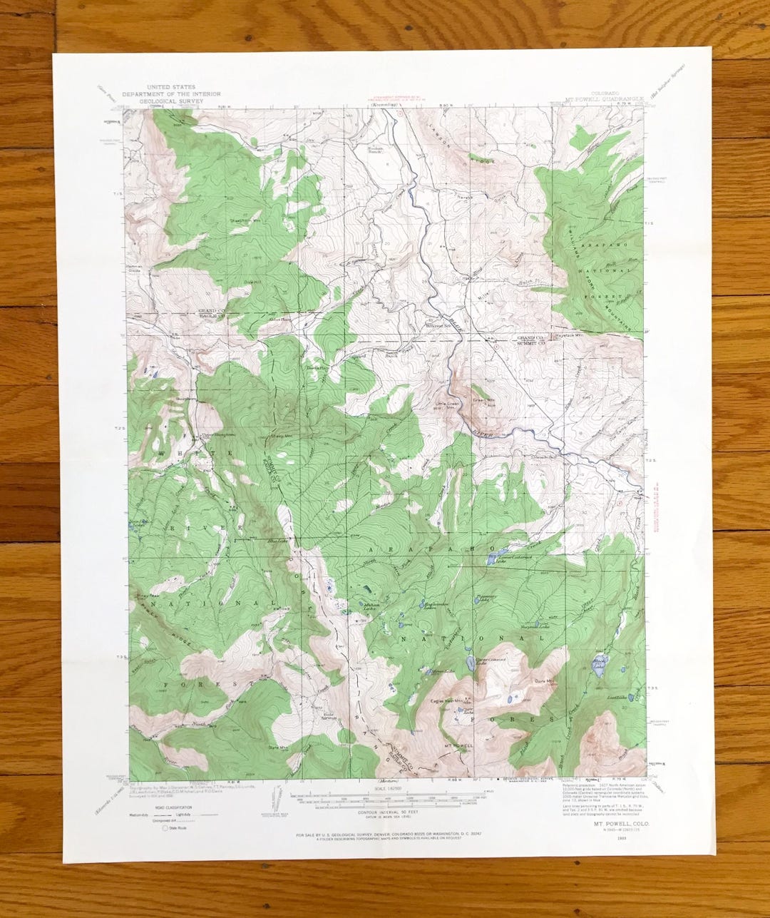 Antique Mt Powell, Colorado 1933 US Geological Survey Topographic Map ...